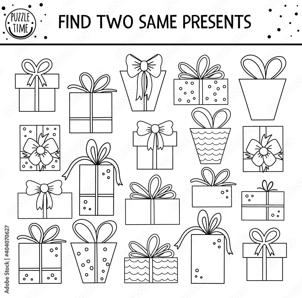 Vektor Find two same presents. Holiday black and white matching ...