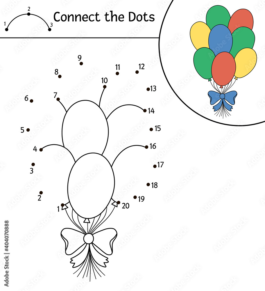Vector Birthday dot-to-dot and color activity with cute bunch of ...