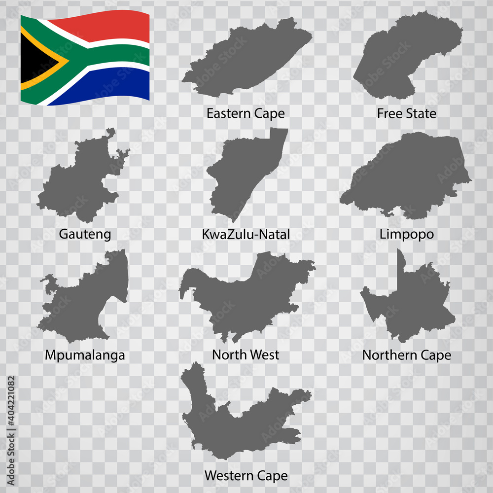 Nine Maps provinces of South Africa - alphabetical order with name ...