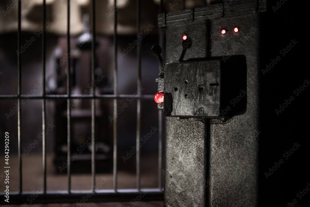 Jail or prison cell. Obsolete gray grunge concrete room. Old prison ...