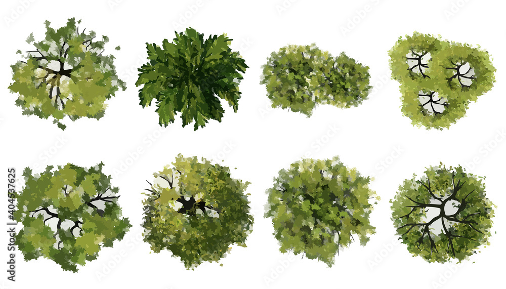 Illustration Stock Collection of abstract watercolor green tree top ...