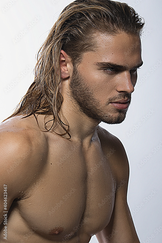 Sexy Sport Muscle Strongface Blond Guy With Long Hair In White 9506