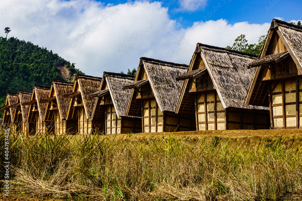 Traditional granary to store harvested rice paddy on the middle of ...