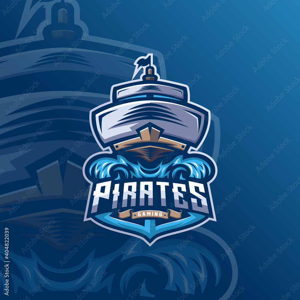 Pirates Ship Esport Mascot Logo Design For Gaming Club. Ship Logo Stock ...