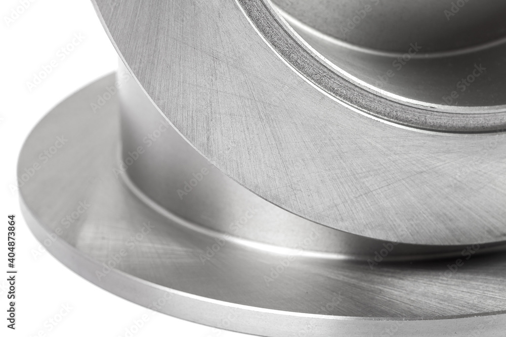 pair of brake discs close-up texture of polished surface of alloy disc ...