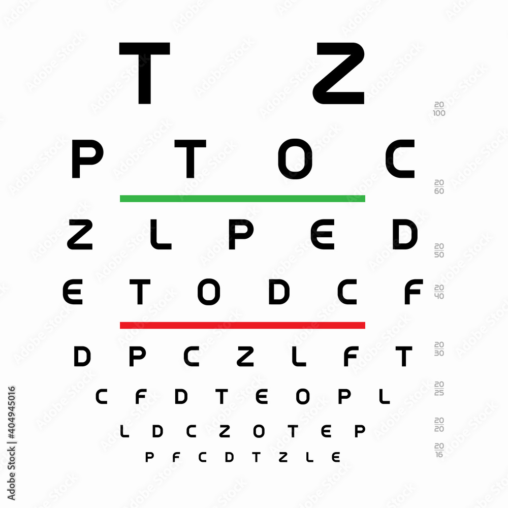 Snellen chart template. Table with letters for an ophthalmologist test ...