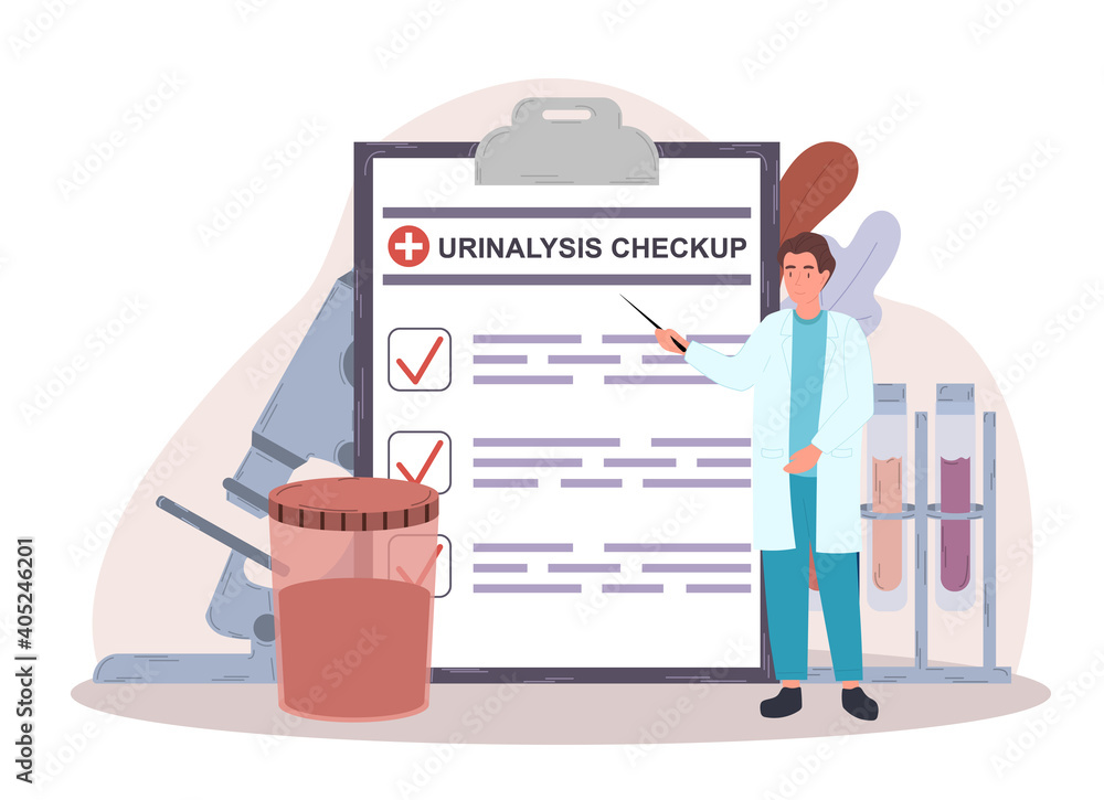 Male doctor in uniform making urinalysis checkup. Man in white robe ...