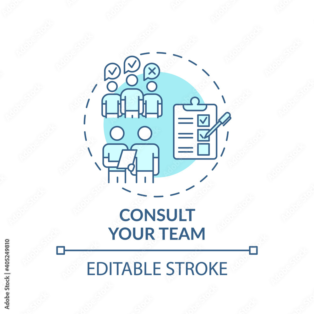 Consulting team concept icon. Interaction with team members idea thin ...