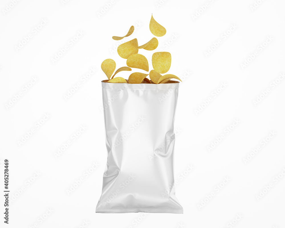 White Opened Glossy Snack Package Mockup - Isolated on White, Front ...