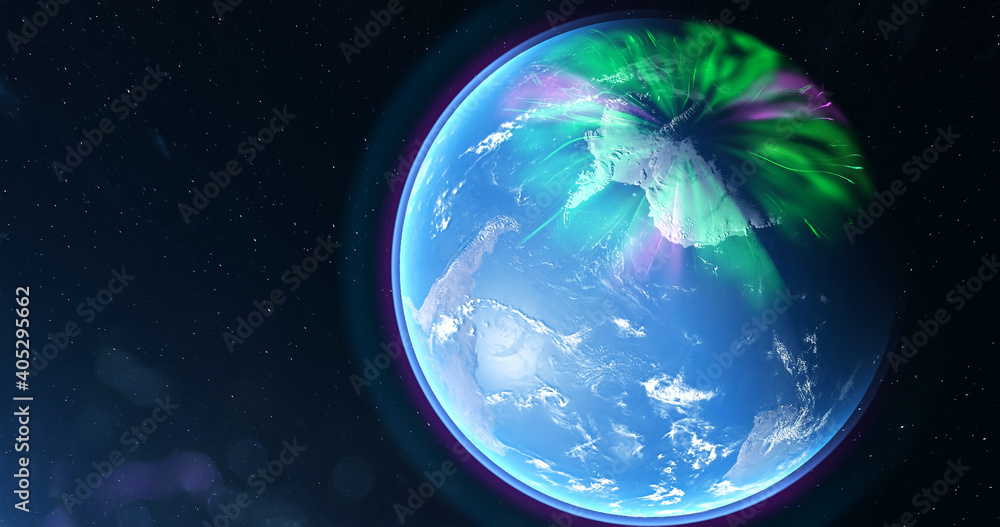 Polar Lights planet Earth from space. 4K rotating animation. Clip ...