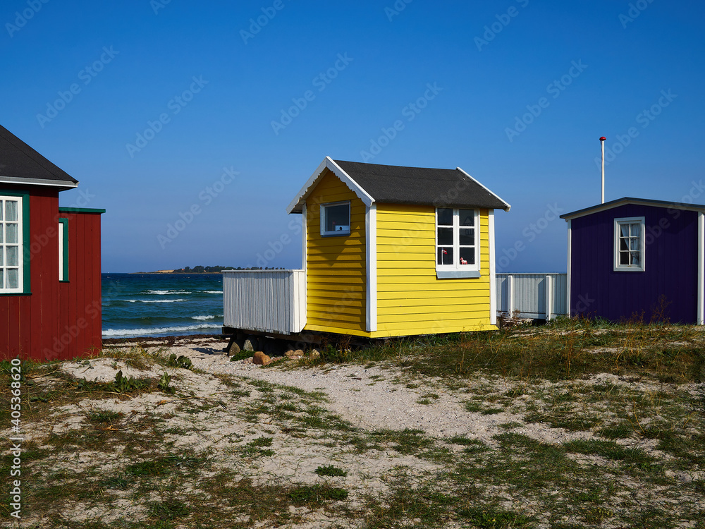 Beautiful cute little wooden beach huts summer houses, painted in ...