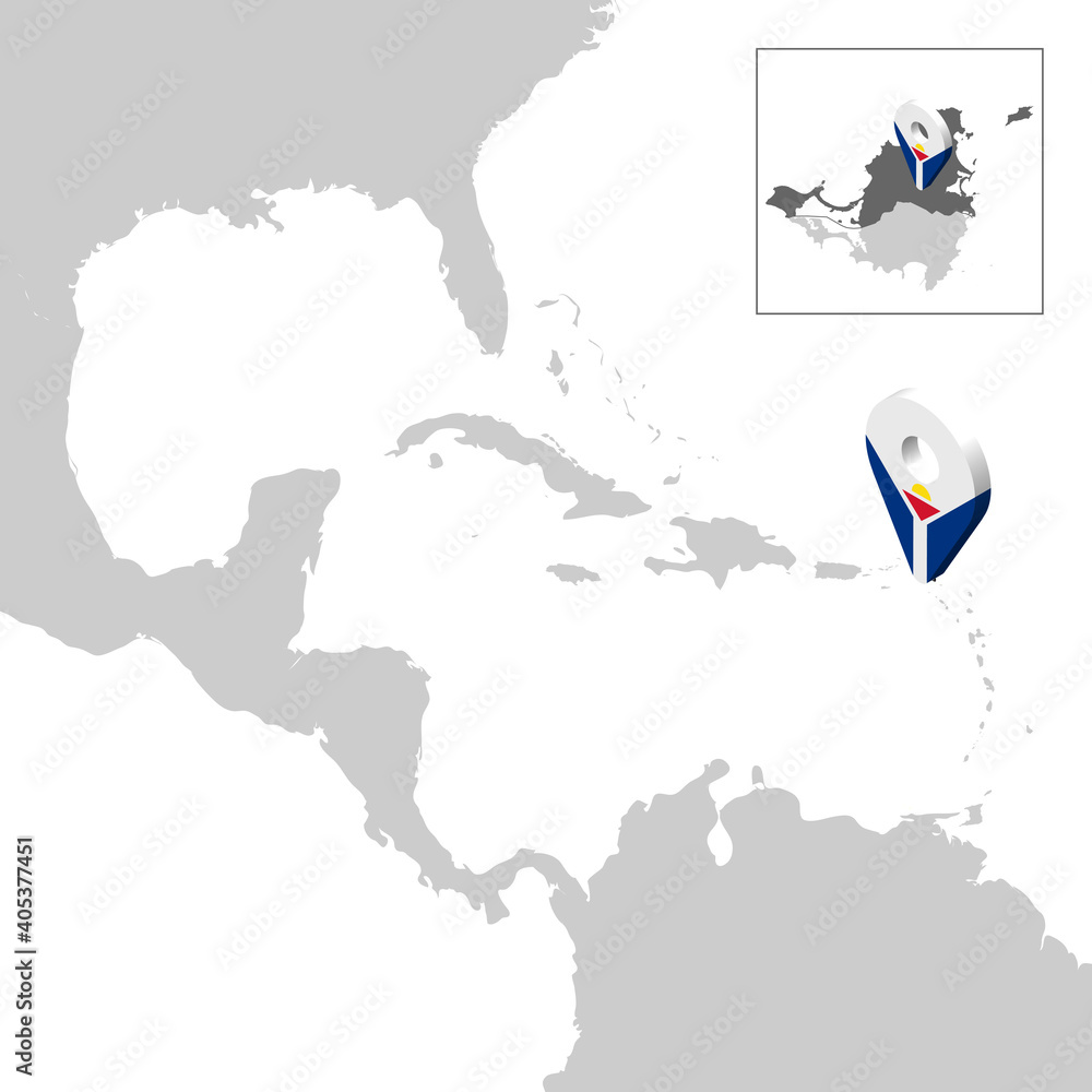 Location Map Collectivity of Saint Martin on map Central America. 3d ...