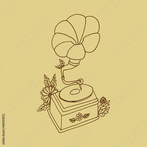 Old-fashioned vintage gramophone phonograph engraving vector ...