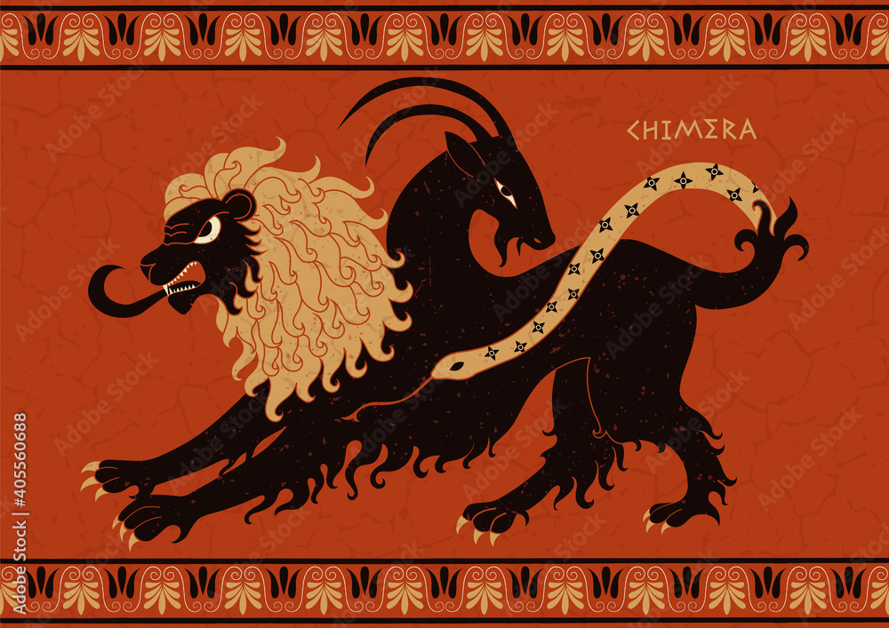 Ancient Greek mythology. Chimera. Monster with the head of a lion, a ...