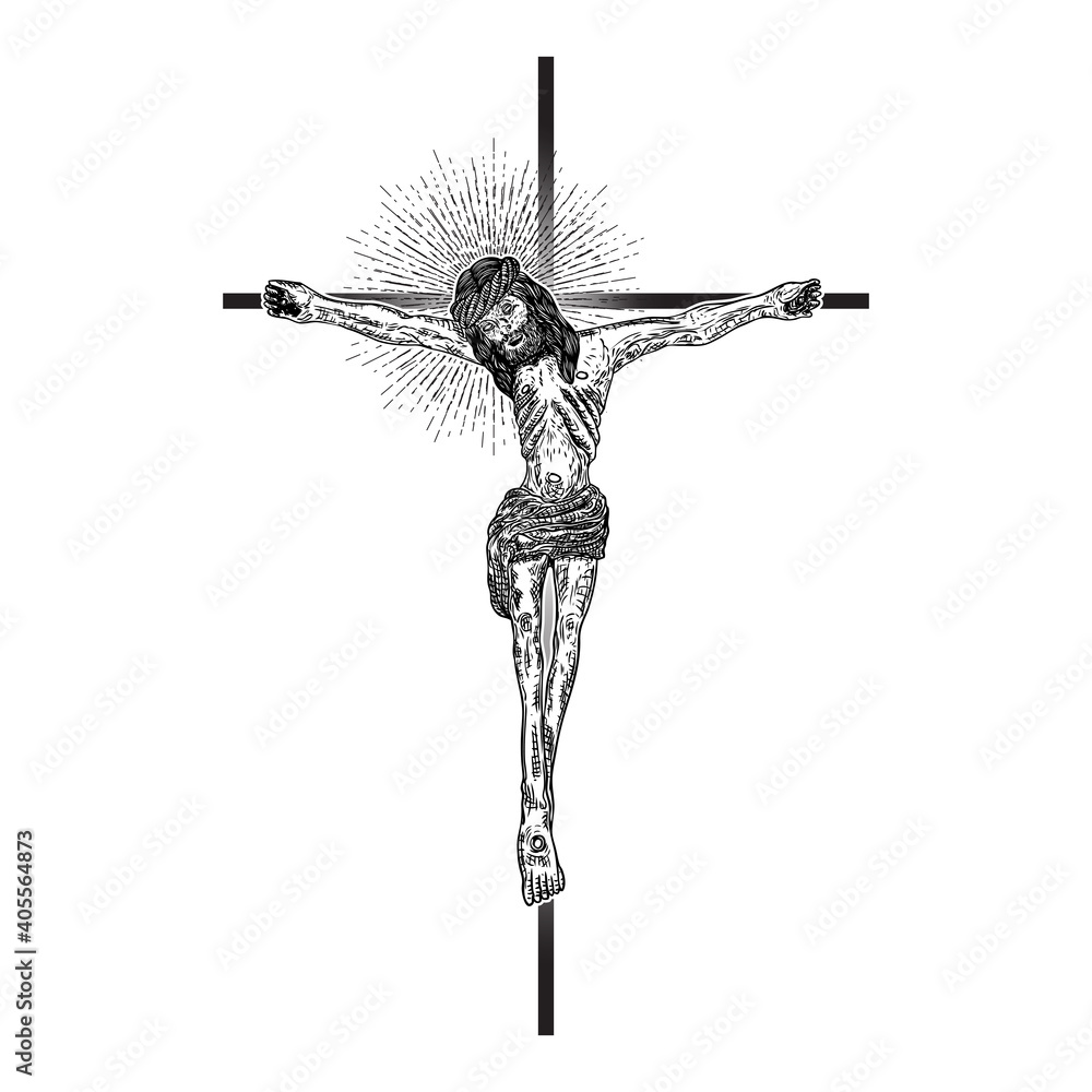 Vector de Stock Jesus Christ on the cross with Rays of halo light and ...