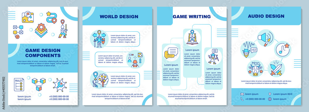 Game design components brochure template. World building, game writing ...