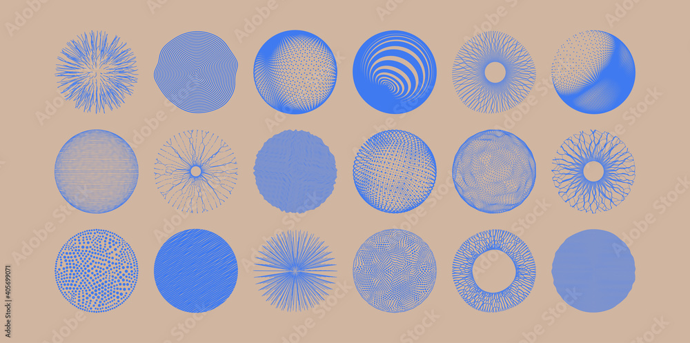 Spheres formed by many dots or lines. Abstract design elements. 3d ...