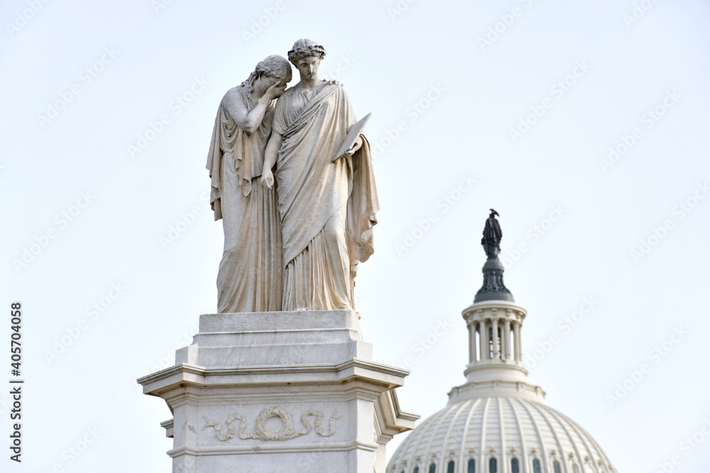 Statues in mourning in front of the Capitol building in the National ...