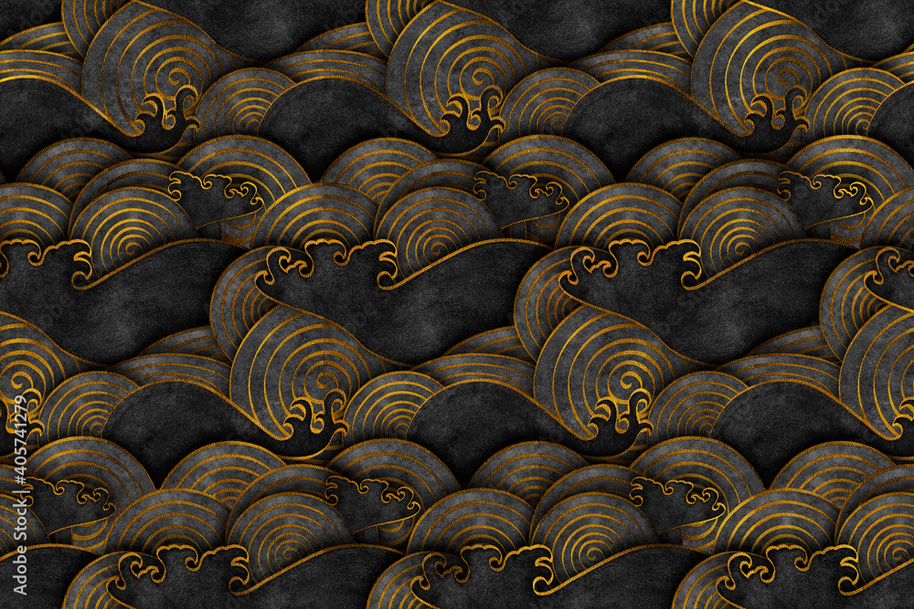 Japanese "sea wave" pattern. Ornament with arcs and circles. Design for ...