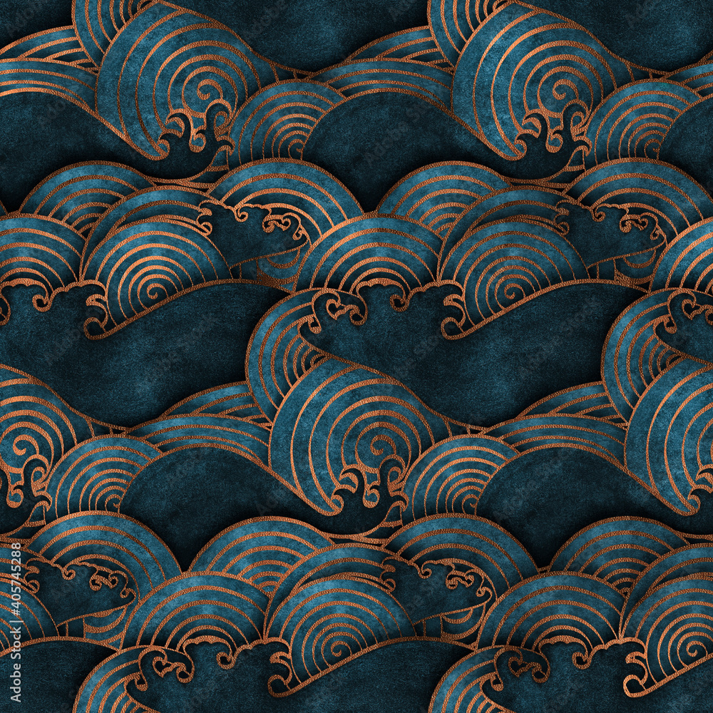 Japanese "sea wave" pattern. Ornament with arcs and circles. Design for ...