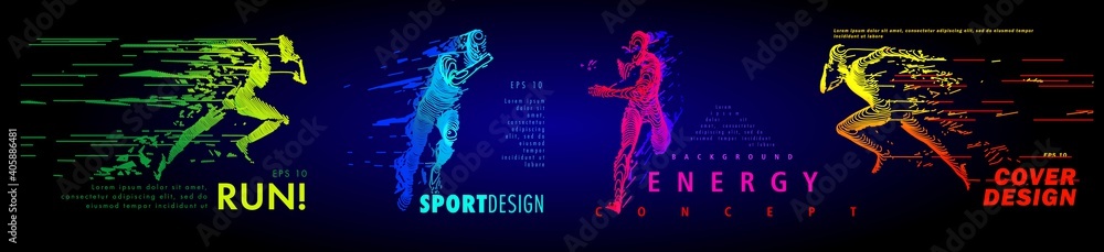 Art concept of a running man. Vector drawn by color lines. Minimal ...