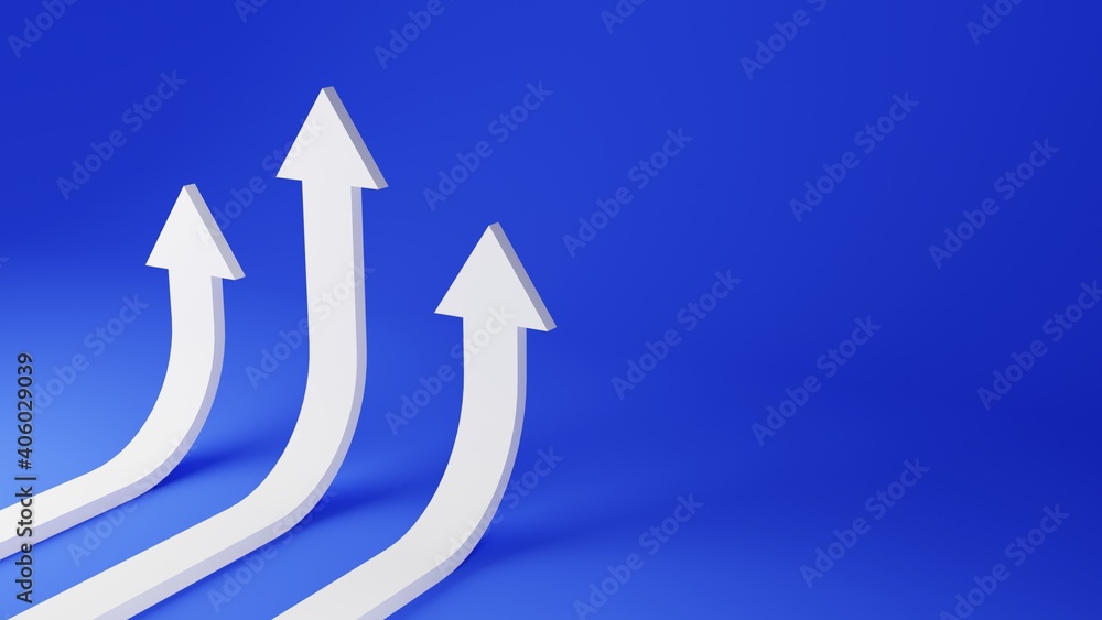 3D Rendered business arrow up direction concept to success target ...