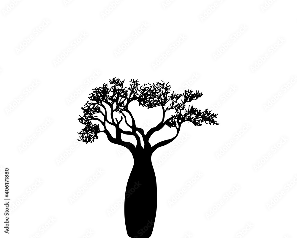 Black silhouette of Baobab tree, vector illustration Stock Vector ...