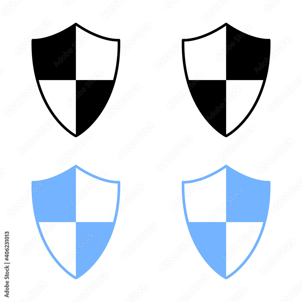 Vector set of shields. Protection icons. Vector set of black and blue ...