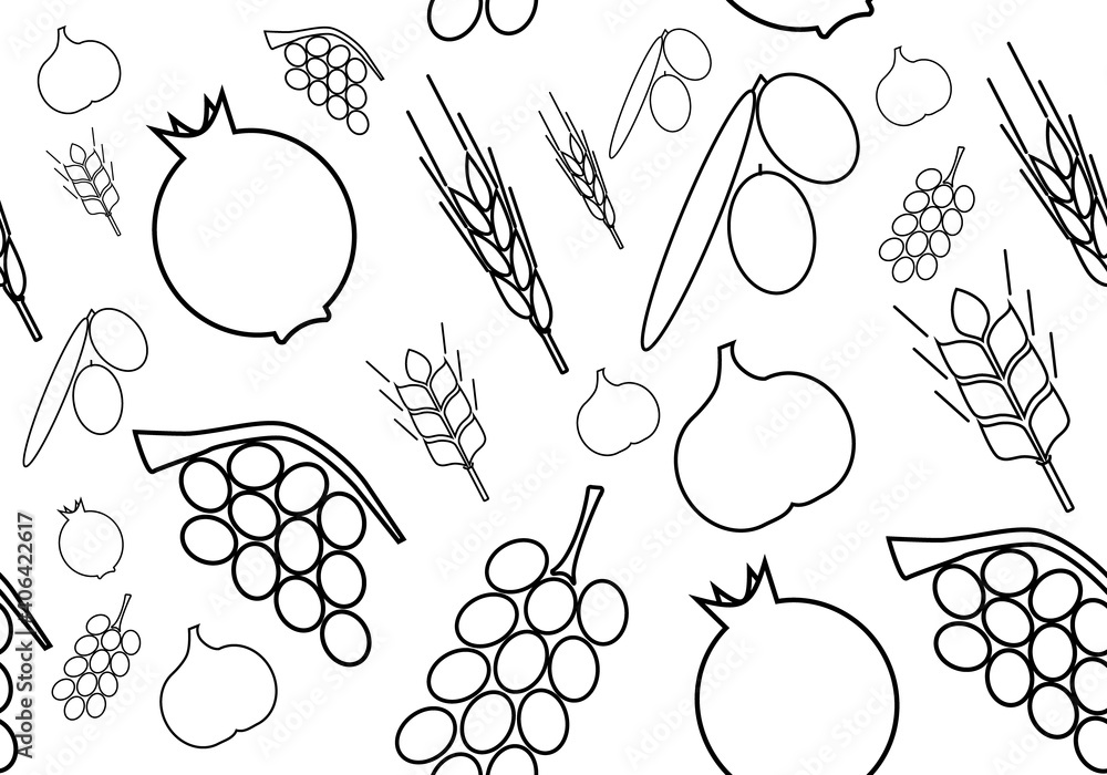 Seven kinds of fruit typical of the Land of Israel. Jewish custom to ...
