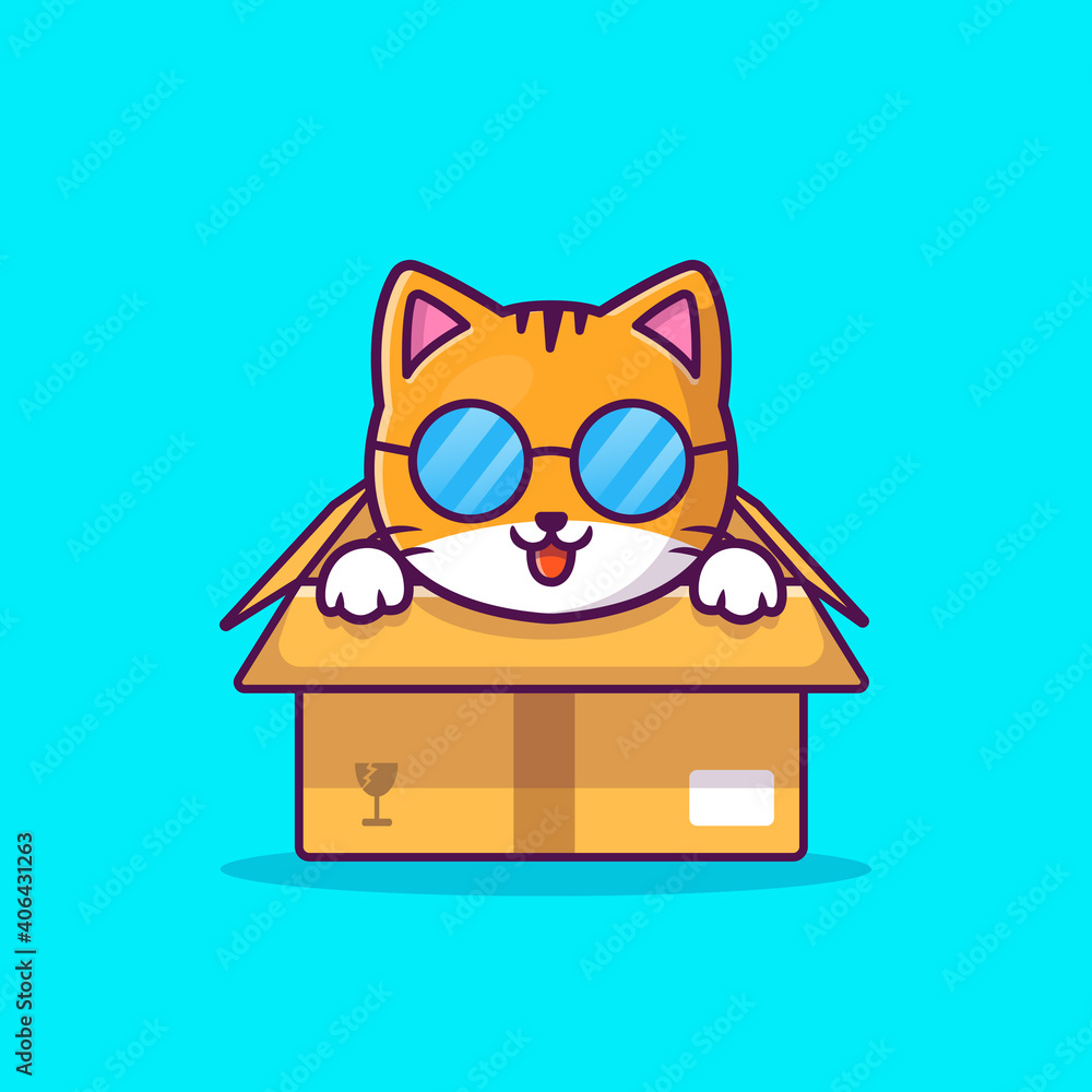 Cute Cat Playing In The Box Cartoon Vector Icon Illustration. Animal ...