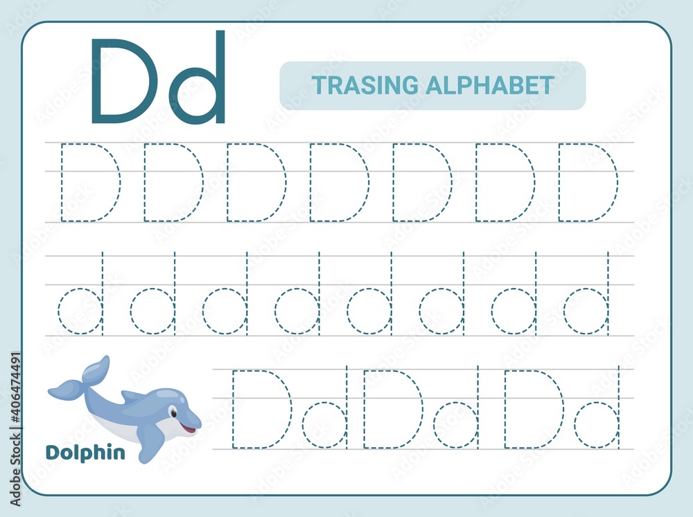 Stock-Vektorgrafik „Alphabet tracing practice Letter D. Tracing practice worksheet. Learning ...