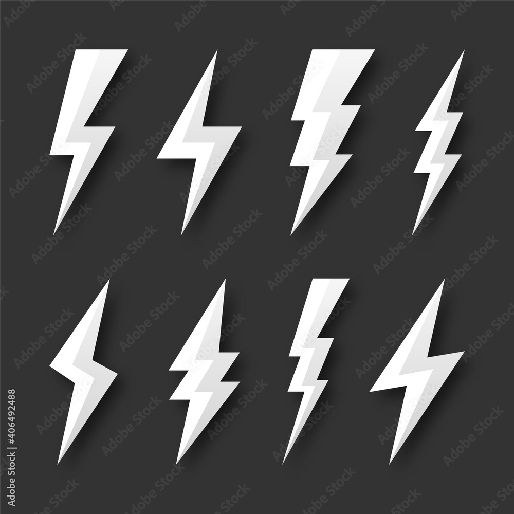 Lightning bolt icons collection. Flash symbol, thunderbolt. Simple ...