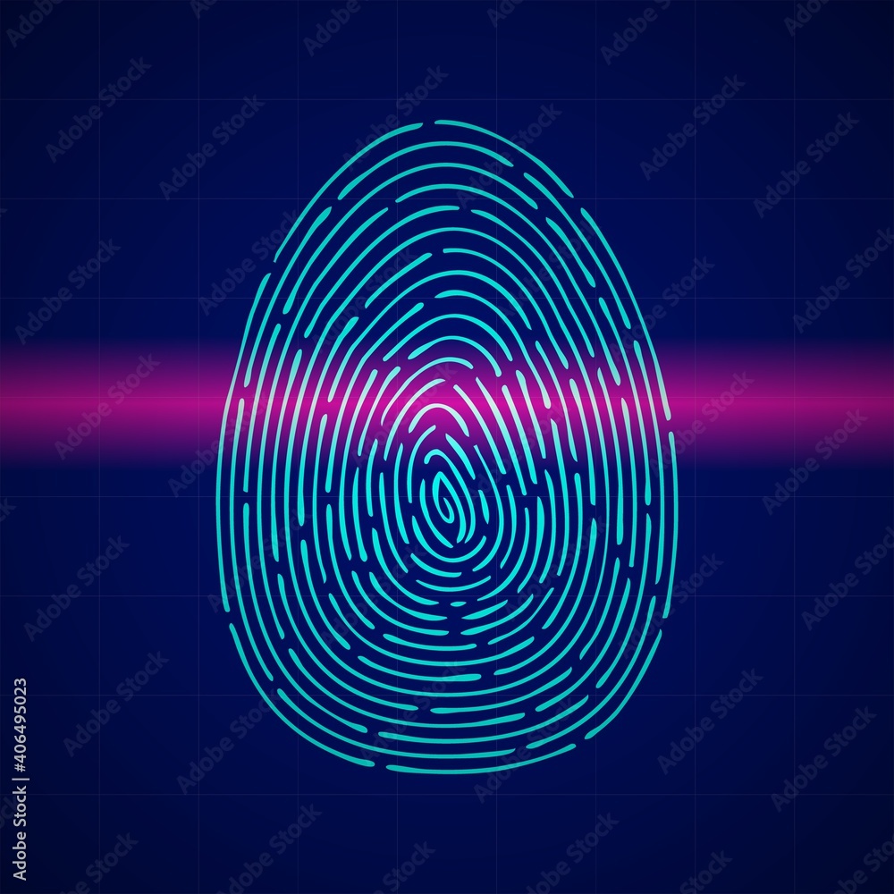 Scanning fingerprint with red laser. Biometric beam travels through ...