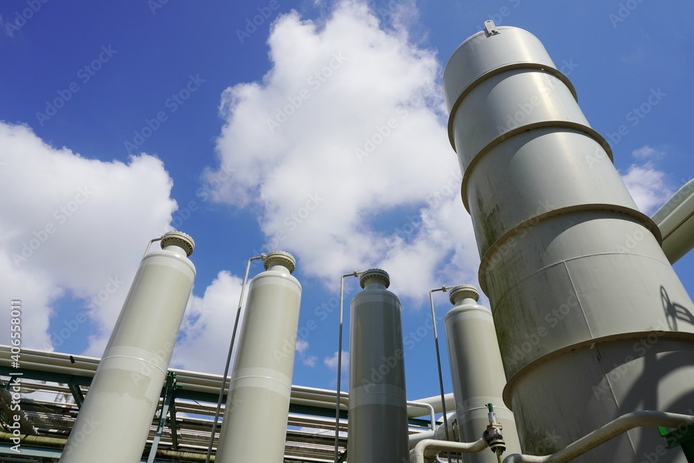 Large industrial tanks or spherical tanks of petrochemical plant, oil ...