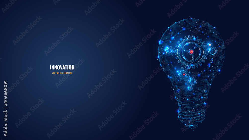 Abstract light bulb with gears inside. Innovation, creativity, business ...