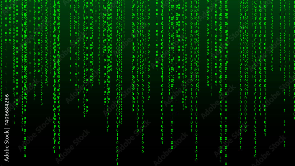 Green matrix background. Falling numbers on screen. Technology stream ... Green matrix background. Falling numbers on screen. Technology stream ...