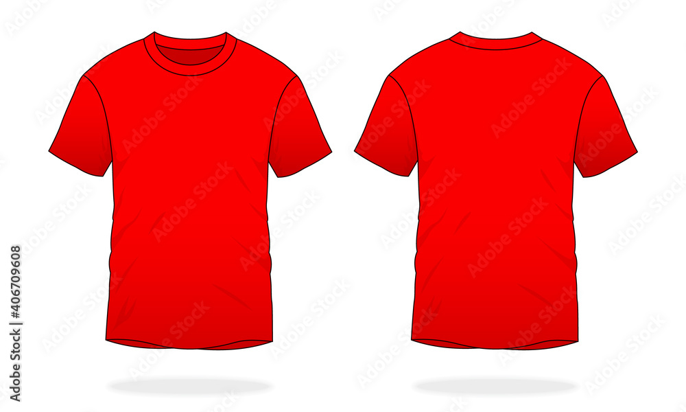 Blank Red Short Sleeves T-Shirt Template on White Background. Front and ...