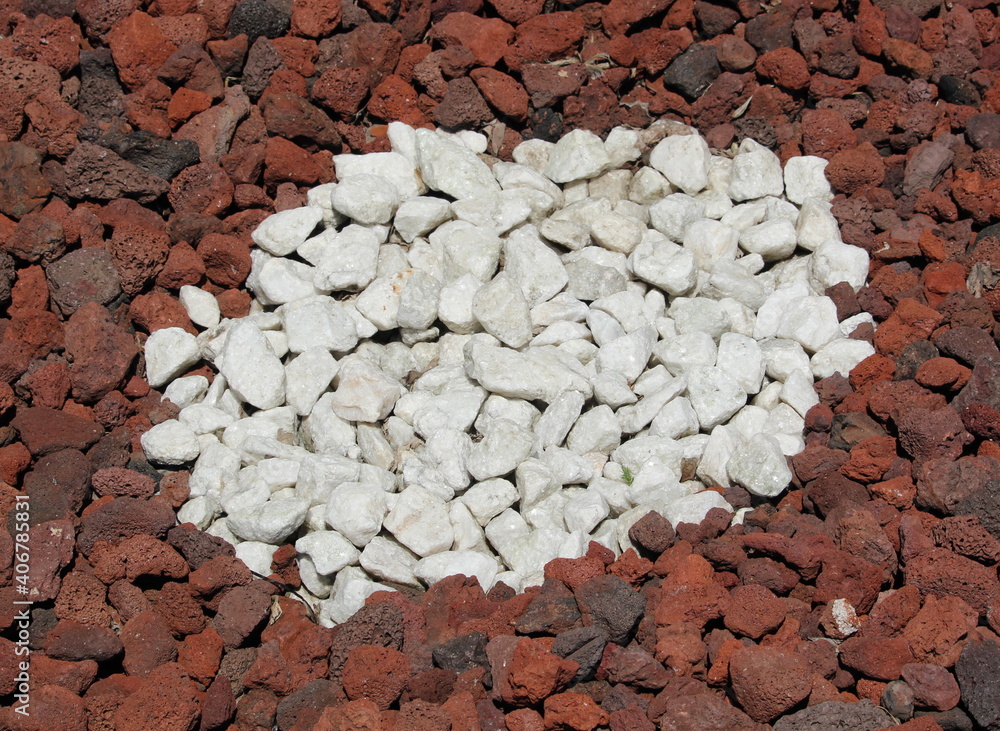 Background photo of a pile of red pumice rock with a circular pile of ...