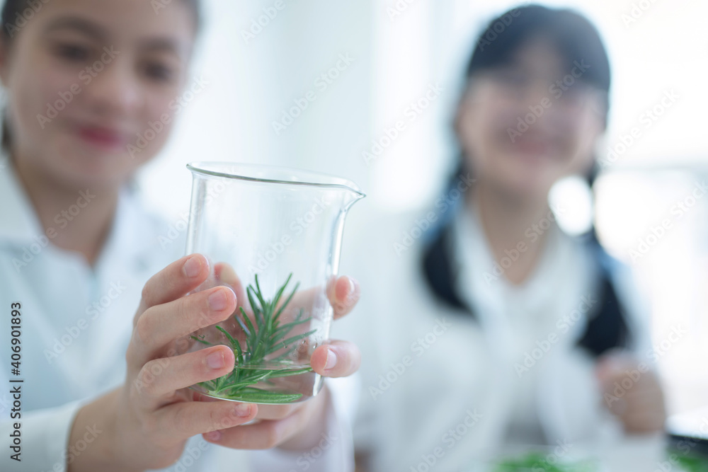 Students of different nationalities in biology laboratories, close up ...