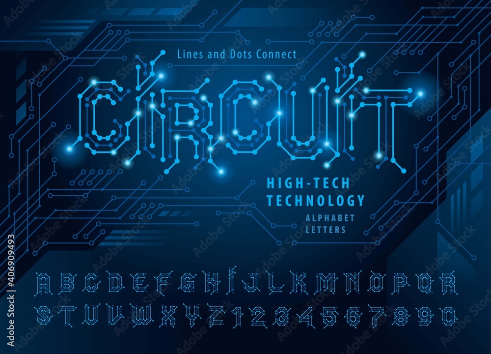 Vector de Stock Vector of Circuit Alphabet Letters and numbers, Network ...