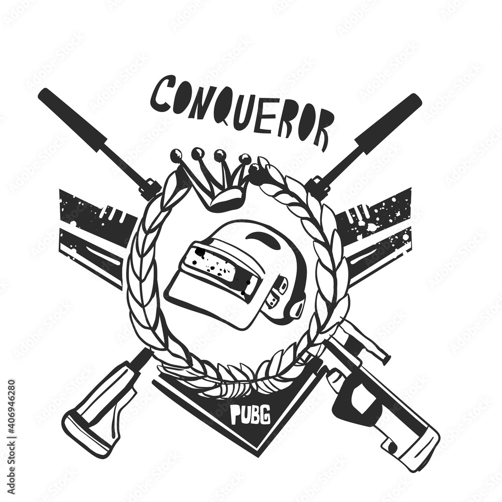 PUBG - PlayerUnknowns Battlegrounds Game. Vector helmet, assault rifle ...