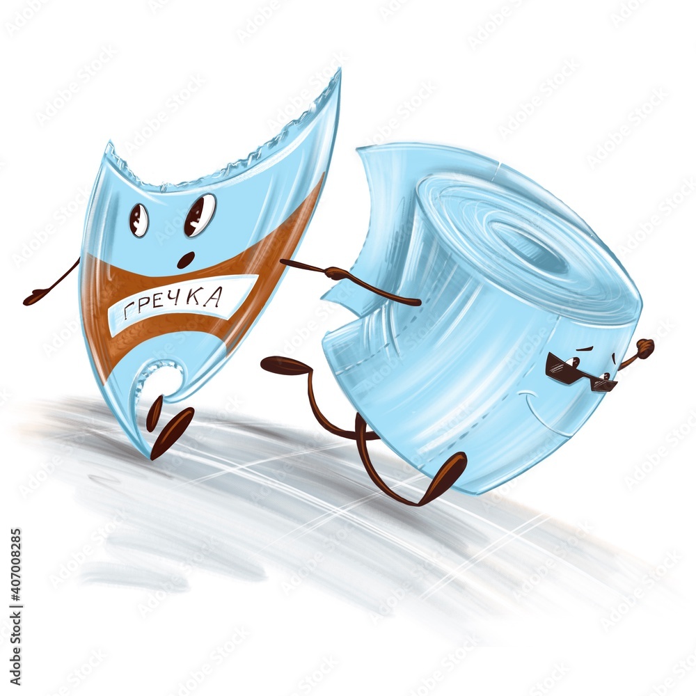 illustration of a running toilet paper. Digital art, cartoon, character ...
