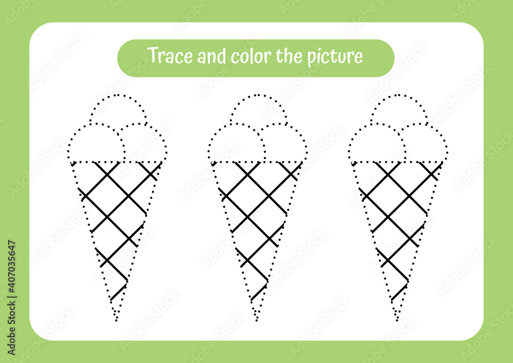 Ice cream. Trace and color the picture. Educational game for children ...