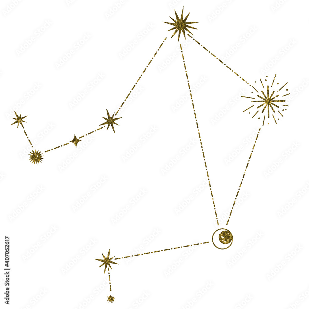Libra Constellation. Libra Zodiac sign. Astrology celestial gold stars ...