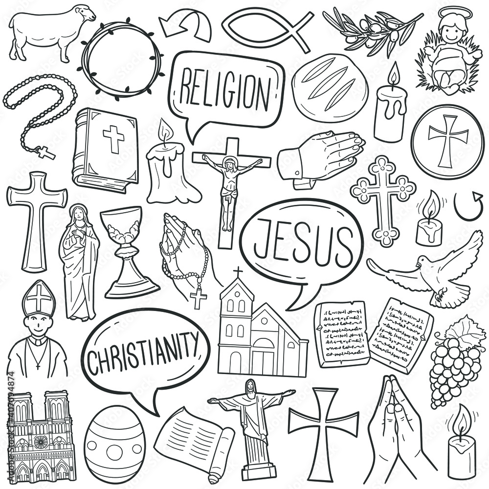 Christian Religion doodle icon set. Christianity Vector illustration ...