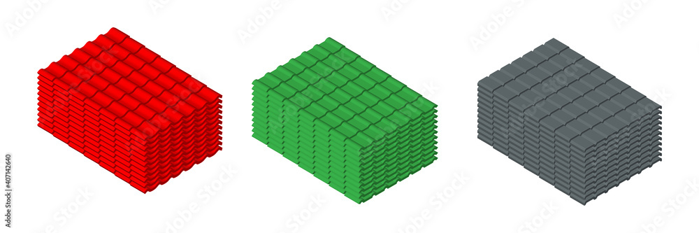 Isometric vector illustration stacks of corrugated tile elements of ...