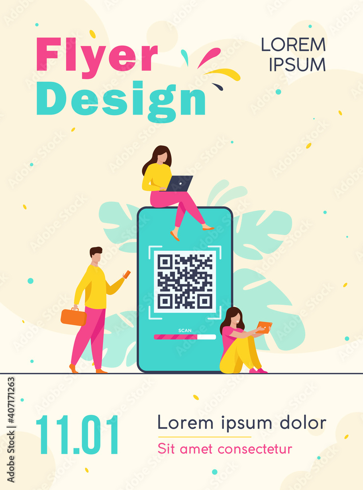Vector de Stock Tiny people using QR code for online payment isolated ...