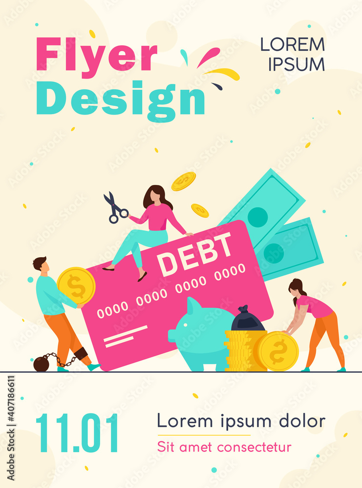 Tiny people in trap of credit card debt flat vector illustration ...