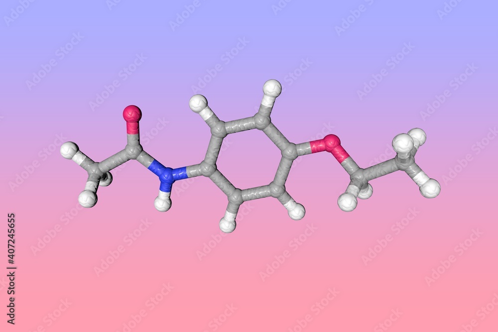 Molecular structure of phenacetin. Atoms are represented as spheres ...