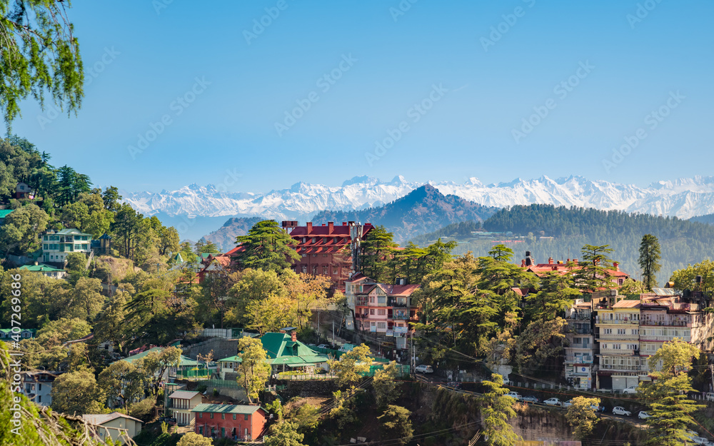Beautiful panoramic cityscape of Shimla, the state capital of Himachal ...